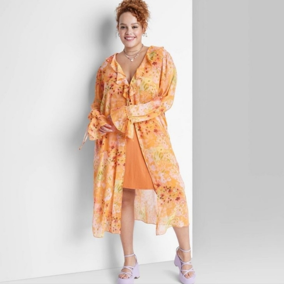 wild fable | Tops | Wild Fable Duster Top Womens Small Orange Floral ...
